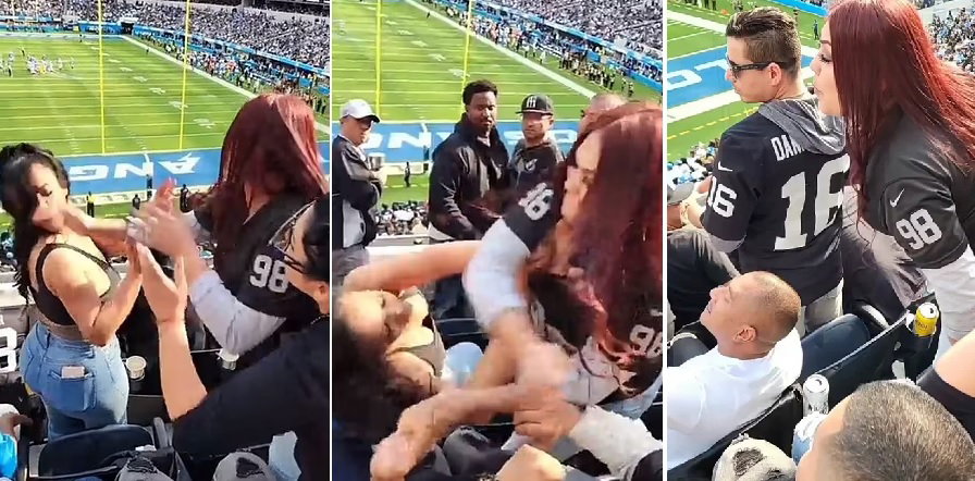 Female Las Vegas Raiders Fans Were Throwing Fists Over a Seat During ...