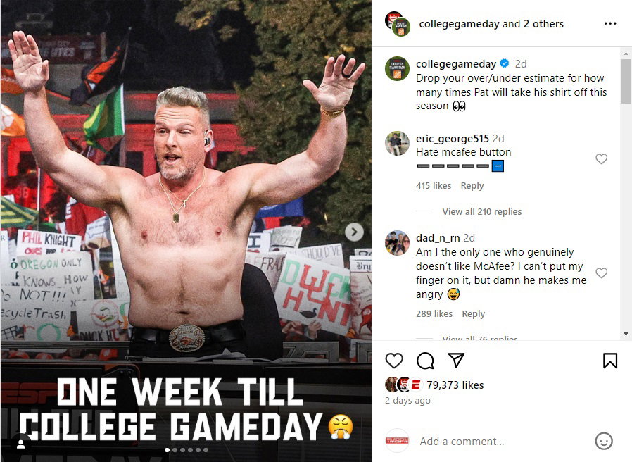 Pat McAfee Claps Back at 'College Gameday' Critics in Shirtless ...