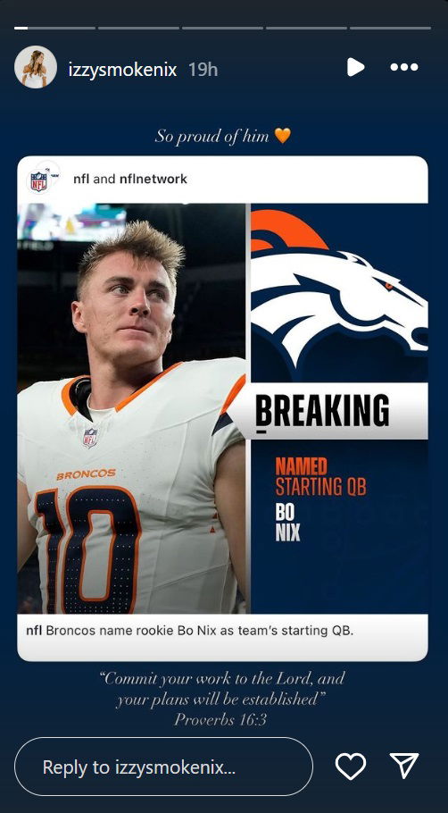 Bo Nix's Wife Shares Reaction to Denver Broncos Naming Him Starting Quarterback - TMSPN