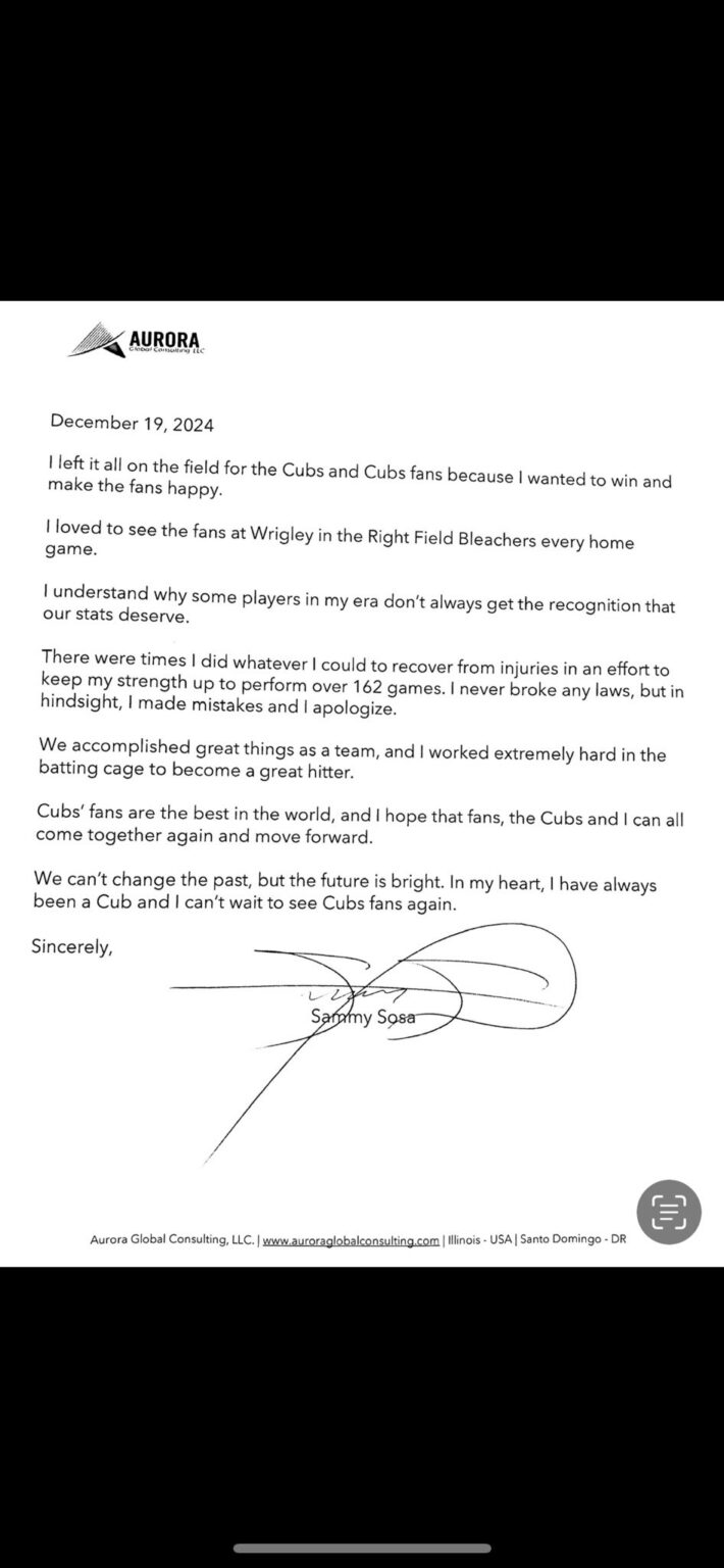 Sammy Sosa Issues Public Apology for Past "Mistakes," Receives ...