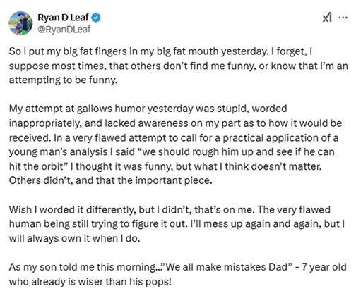 Former NFL Star Ryan Leaf Issues Disturbing Threat Toward Journalist ...