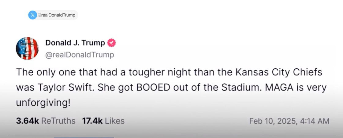 Trump Trolls Taylor Swift After Singer is ‘Booed’ During Super Bowl ...