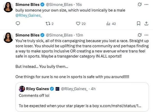 Simone Biles Slams Riley Gaines, Says She Resembles a Man in Explosive ...