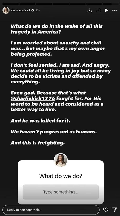 Danica Patrick Issues Stark Warning to America in Wake of Charlie Kirk ...